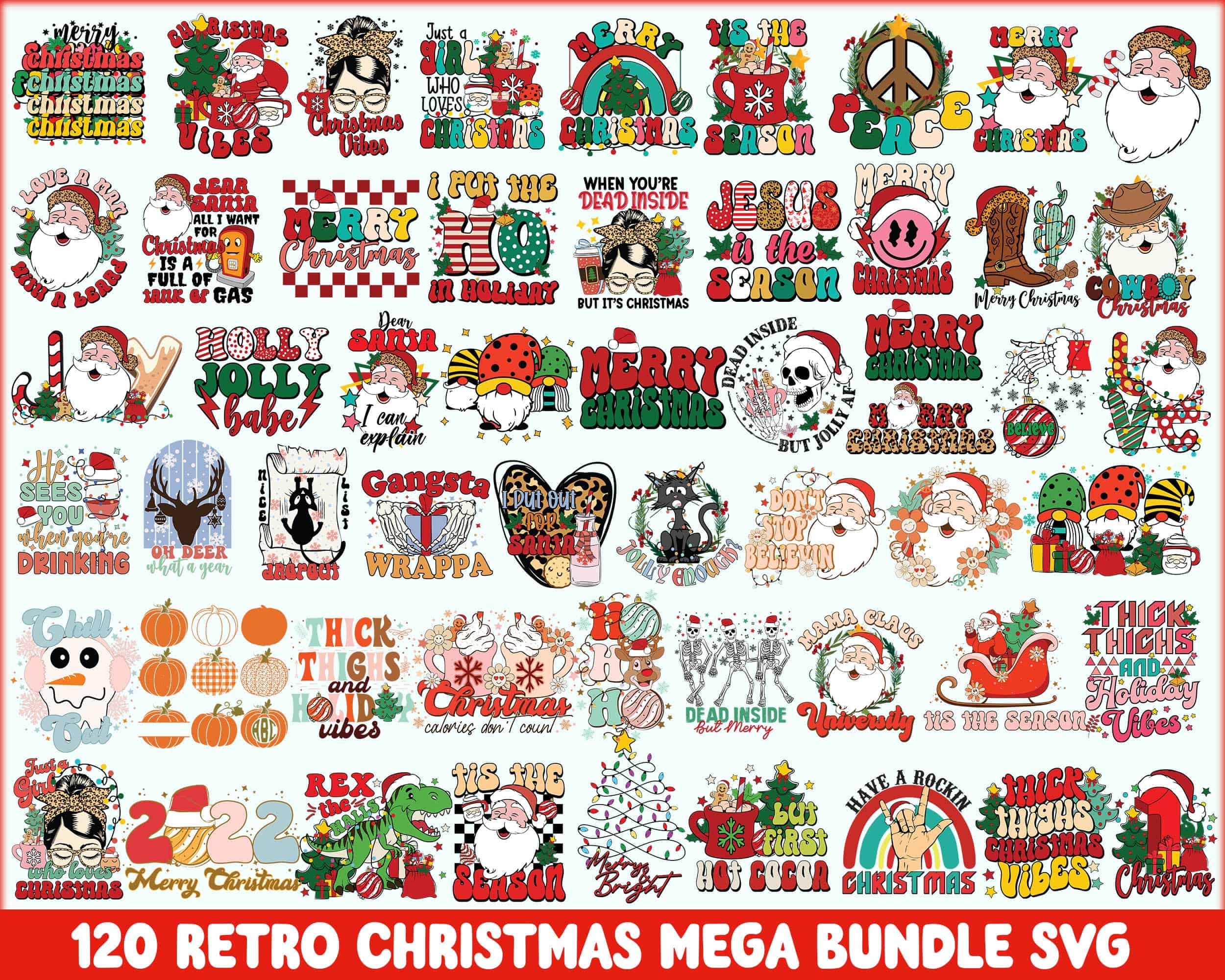 120 Retro Christmas Bundle, Christmas SVG Bundle, Christmas Digital ...