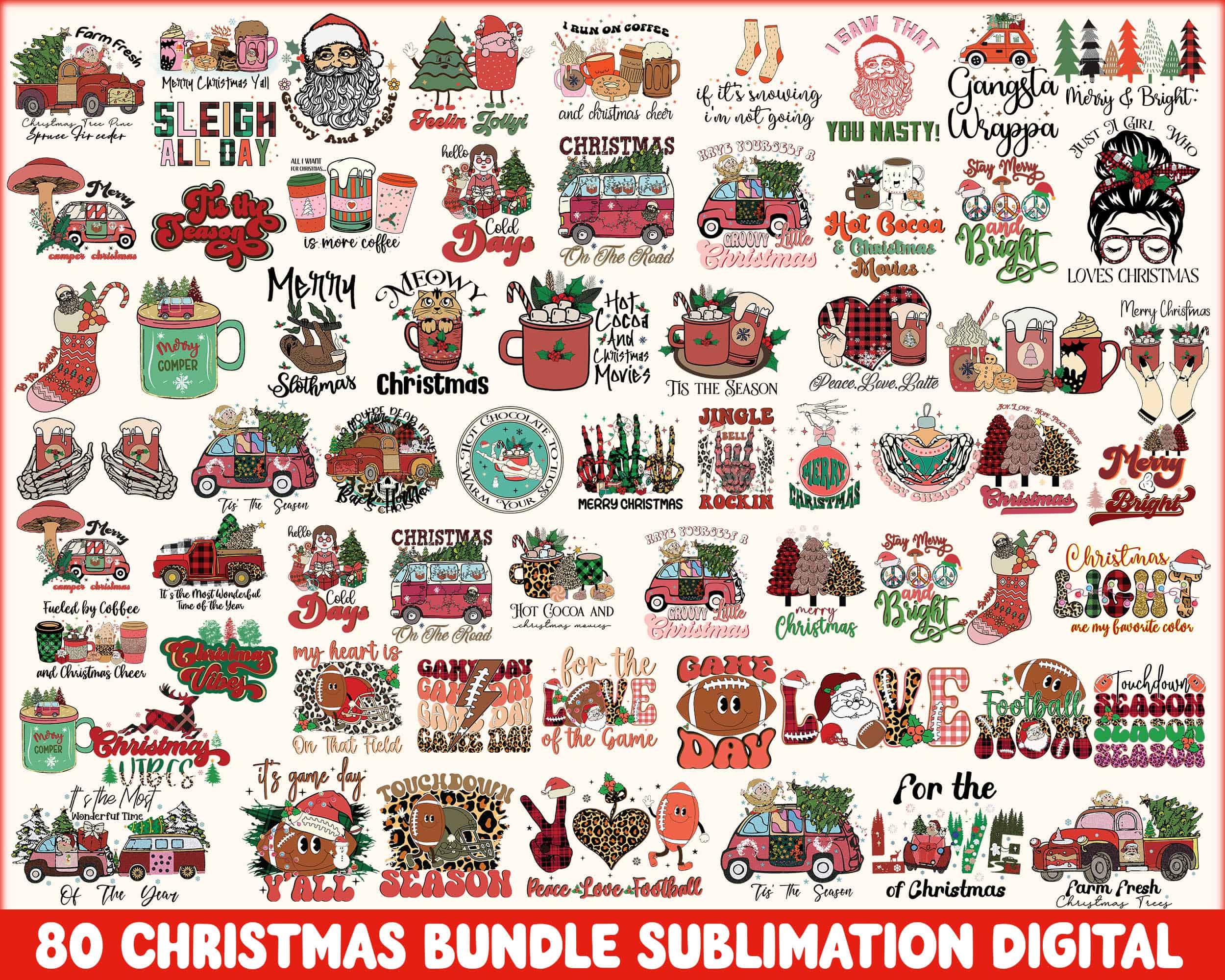 80 Christmas Sublimation, Christmas Bundle, Christmas Digital Bundle ...