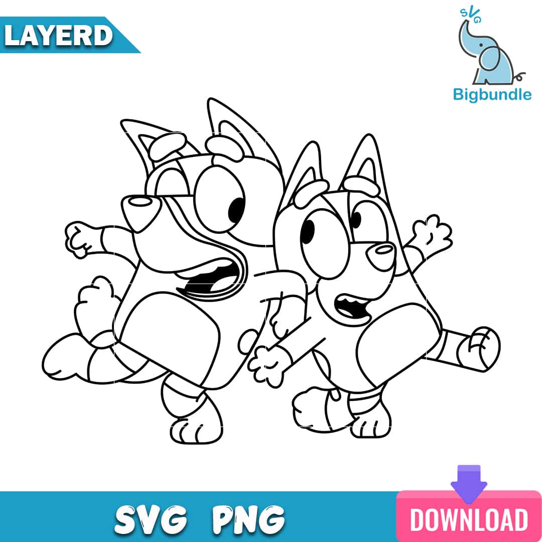 Bluey And Bingo Funny Outline Svg Bluey Svg Digital Download