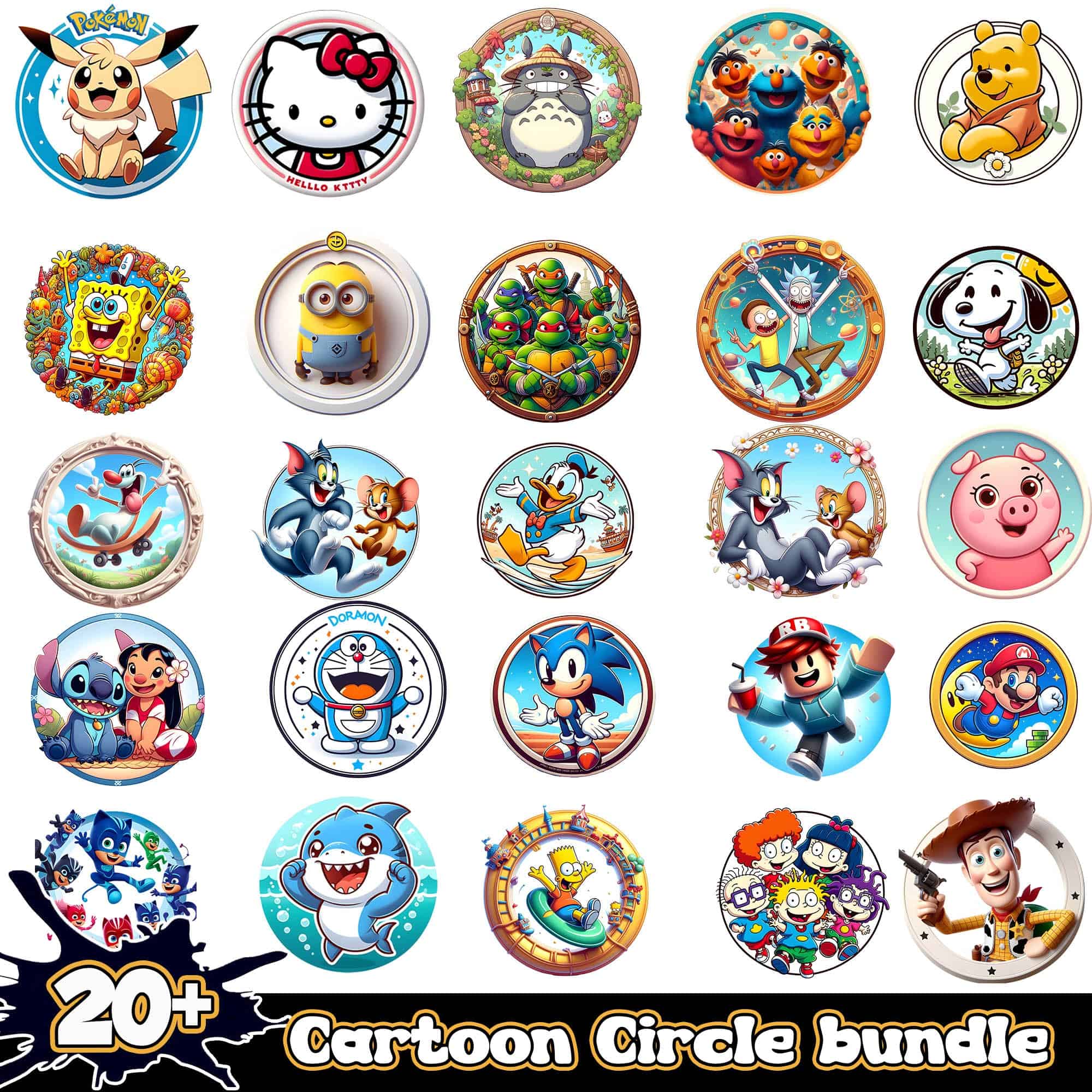 Cartoon Circle Png Bundle - BigBundleSVG